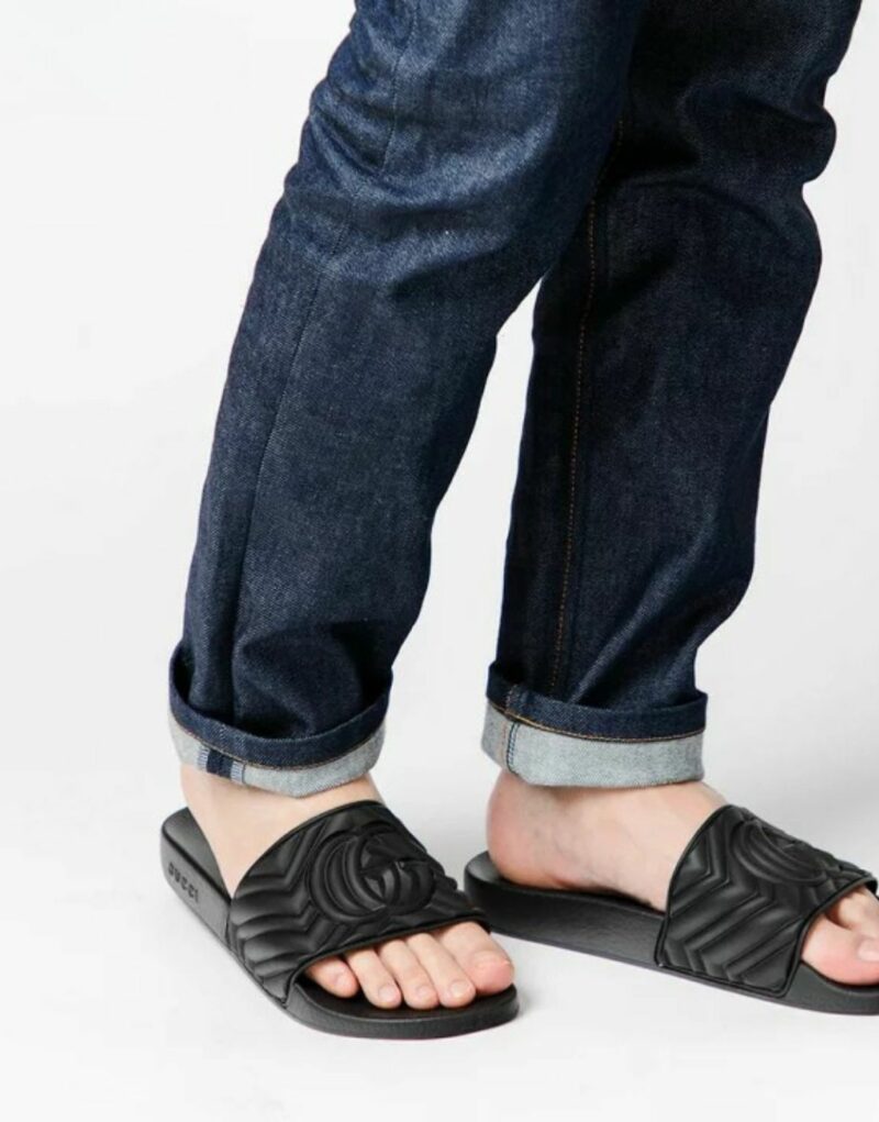 Gucci Quilted GG Rubber Slide Black For Men 601041 JD600 1000 - Crozus