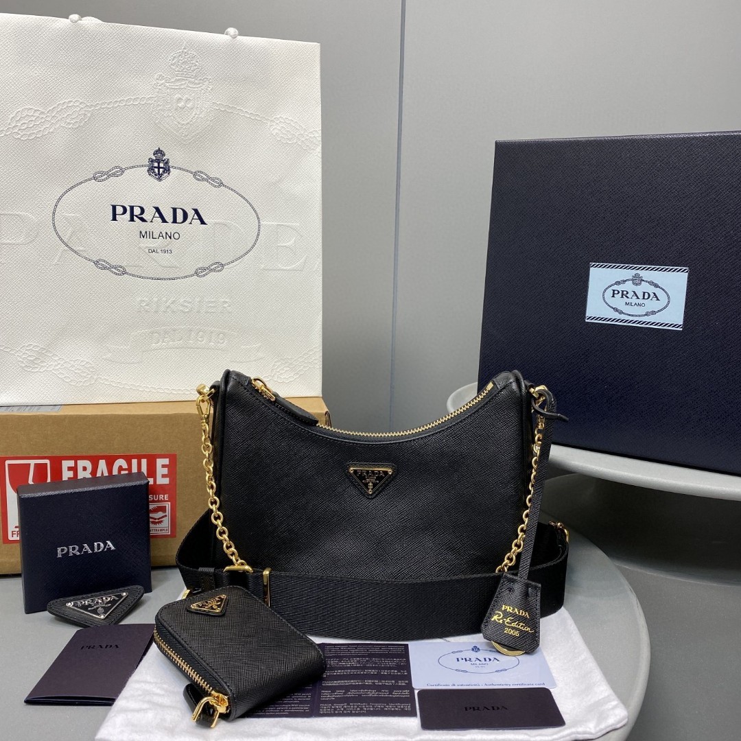 Prada System Nappa Patchwork Shoulder Bag Black For Women, Women's Bags ...