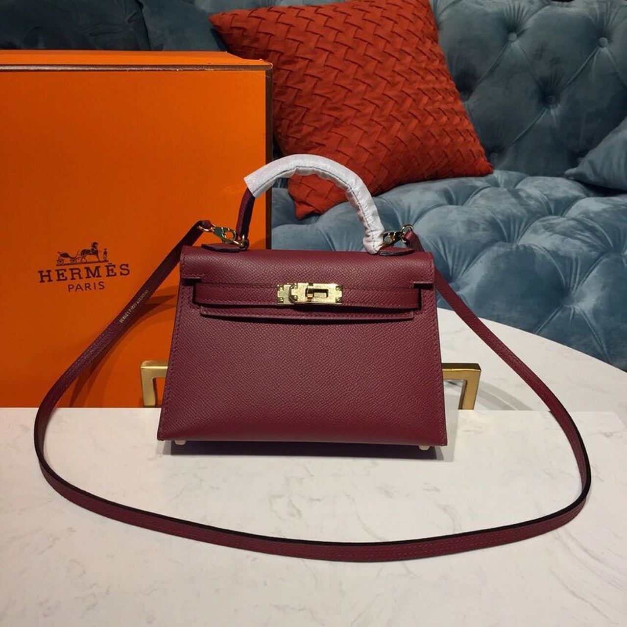Hermes Mini Kelly Burgundy For Women Gold Toned Hardware 7.5in/19cm ...